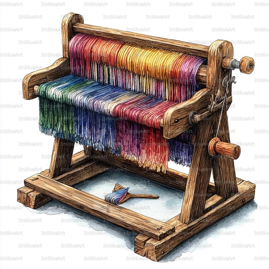 24 Weaving Loom Clipart, Textile Fiber Art Tool, Watercolor Printable ...