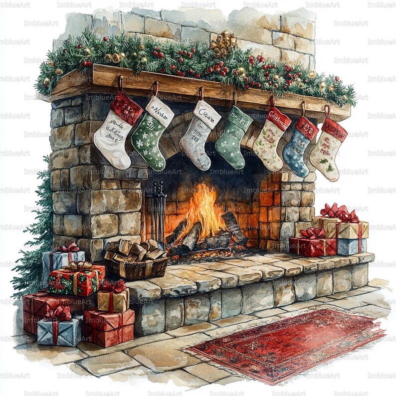 24 Fireplace Clipart | Christmas Stockings | Cozy Home | Printable ...