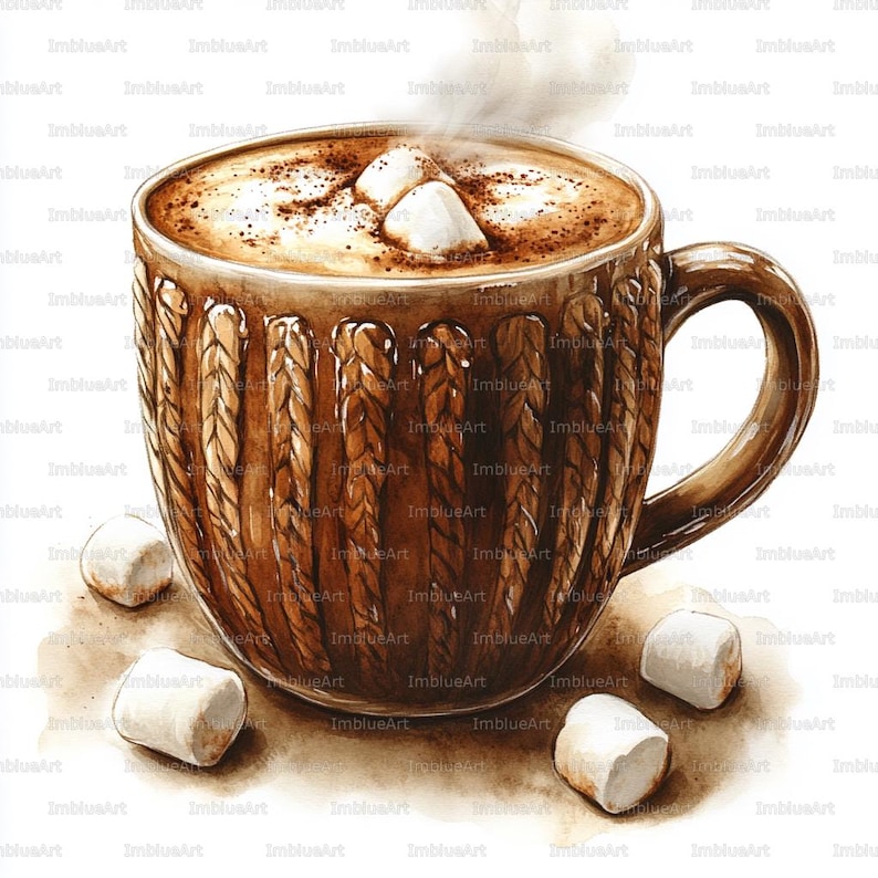 24 Cocoa Marshmallow Clipart, Cozy Winter Drink, Watercolor Printable ...