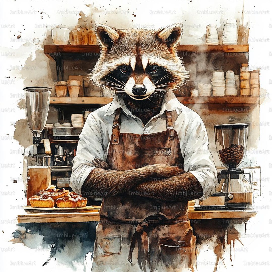 24 Raccoon Barista Clipart, Animals & Professions Collection, Cozy ...
