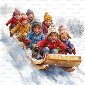 24 Kids Sledding Clipart | Winter Fun | Snow Play | Printable ...