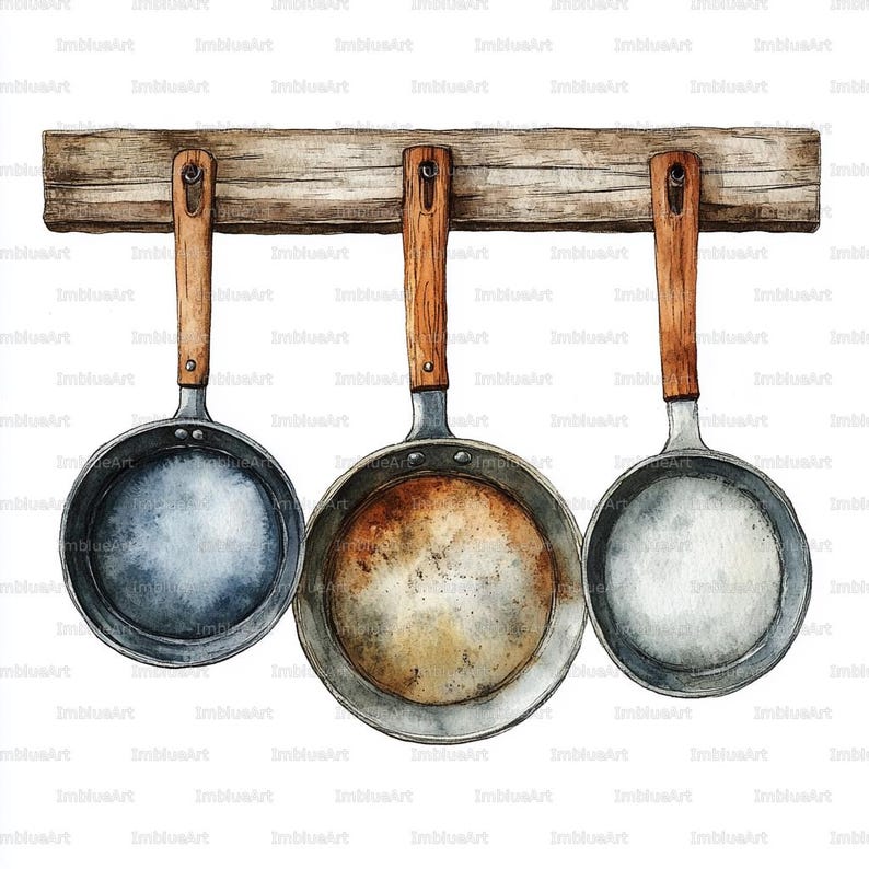24 Frying Pans Clipart, Cooking Utensils, Watercolor Printable JPG ...