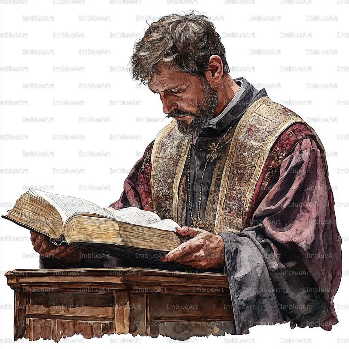 24 Priest at Altar Clipart | Reading Sacred Text | Printable Watercolor ...