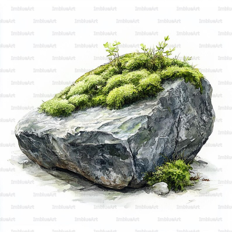 24 Mossy Stone Clipart, Forest Ground Texture Watercolor, Calm Nature ...