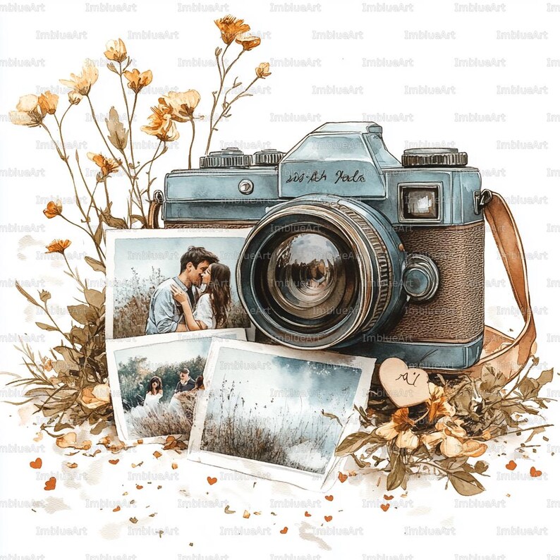 24 Memory Camera Clipart, Vintage Photography Illustration, Watercolor ...