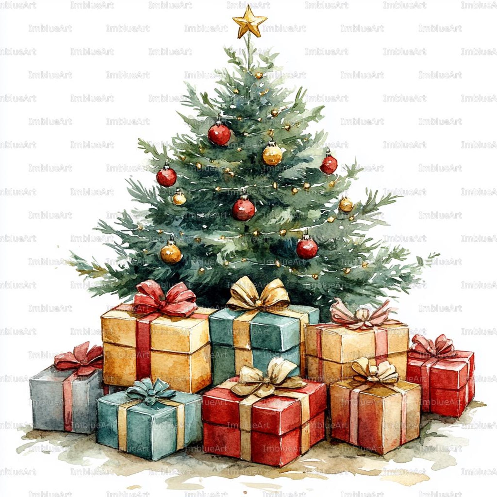 24 Gifts Under Tree Clipart | Christmas Presents | Printable Watercolor ...