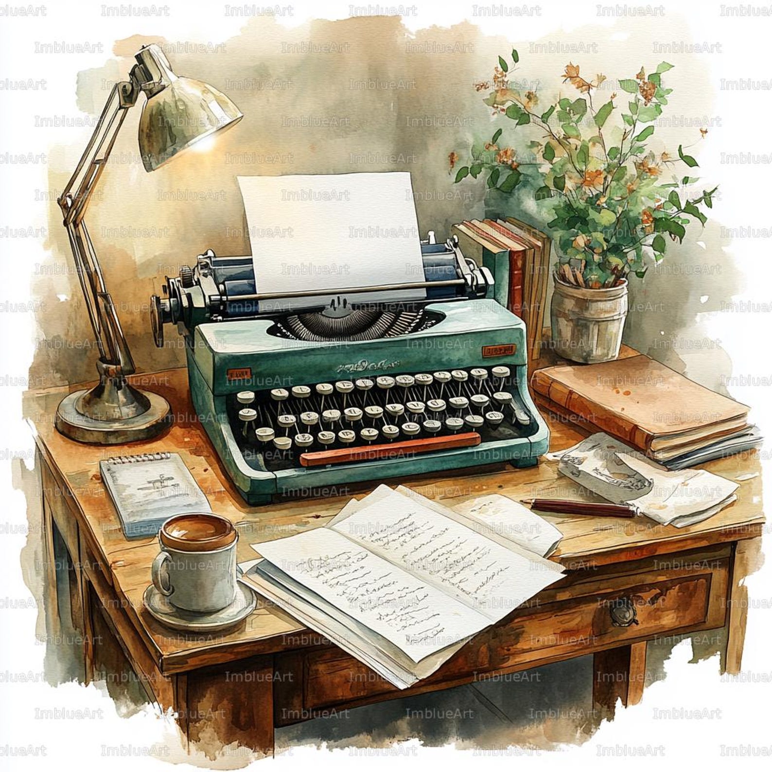 24 Writer's Desk Clipart | Creative Workspace | Printable Watercolor ...