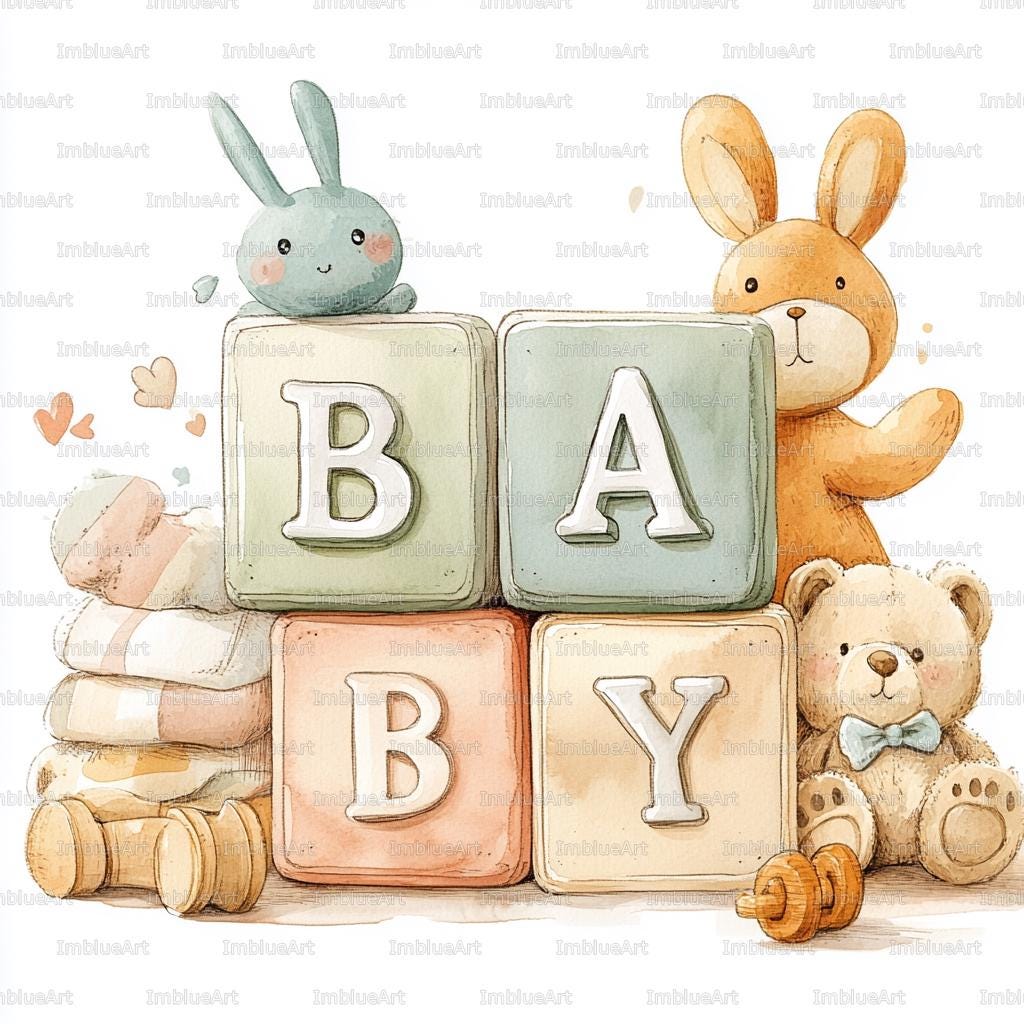 24 Baby ABC Blocks Clipart, Nursery Alphabet Decor, Watercolor ...