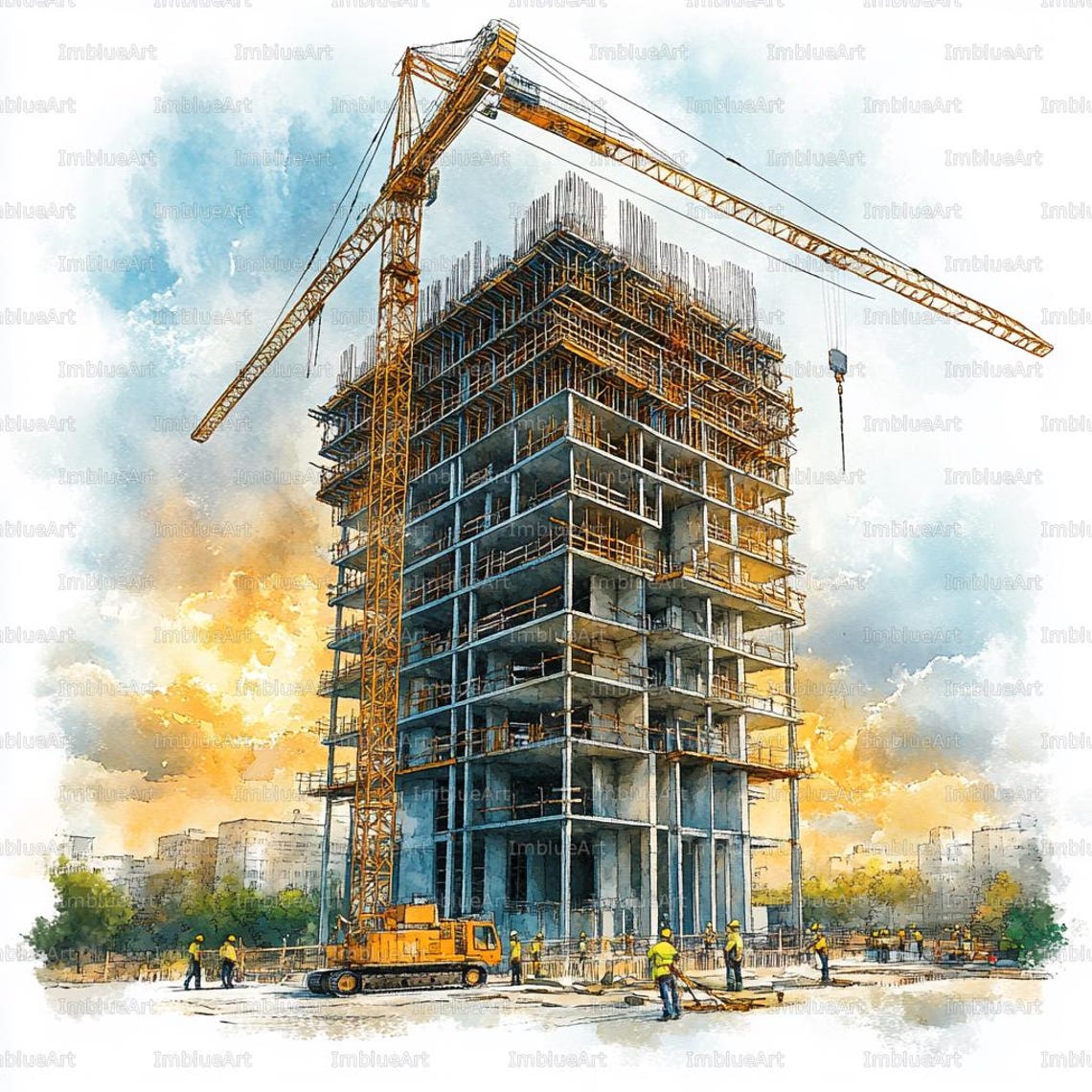 24 Construction Crane Clipart, Urban Building Collection, Watercolor ...