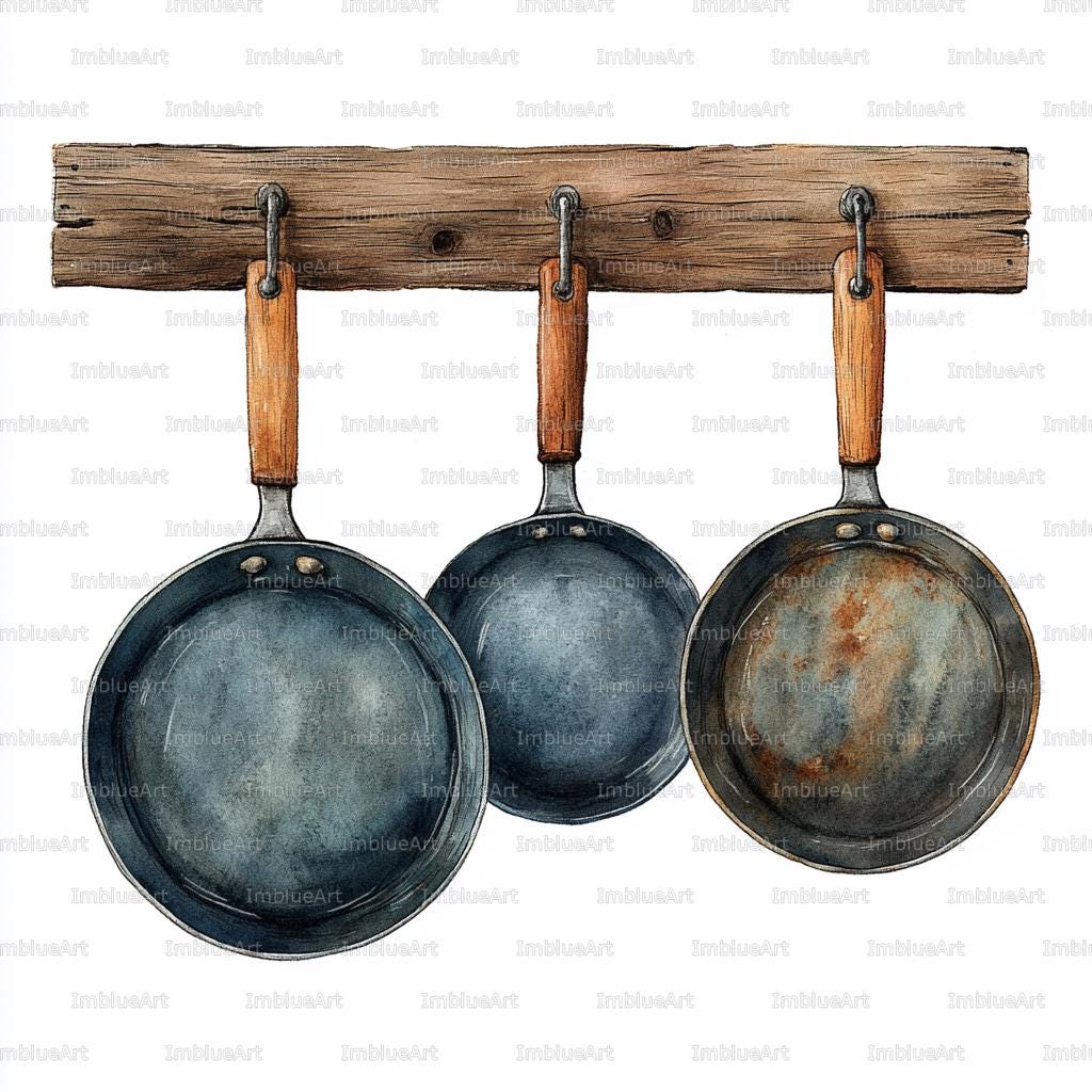 24 Frying Pans Clipart, Cooking Utensils, Watercolor Printable JPG ...