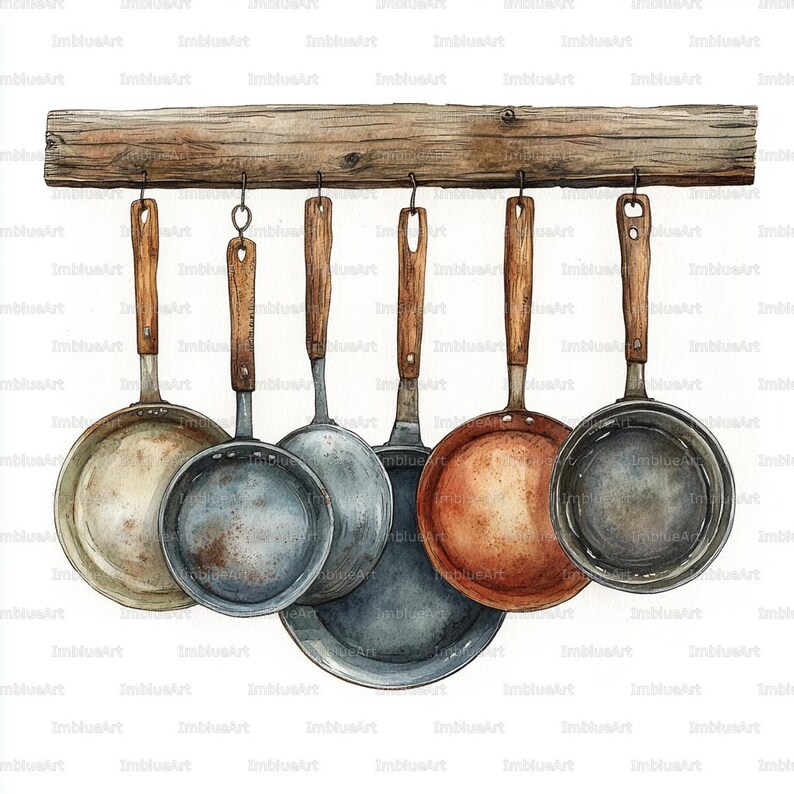24 Frying Pans Clipart, Cooking Utensils, Watercolor Printable JPG ...