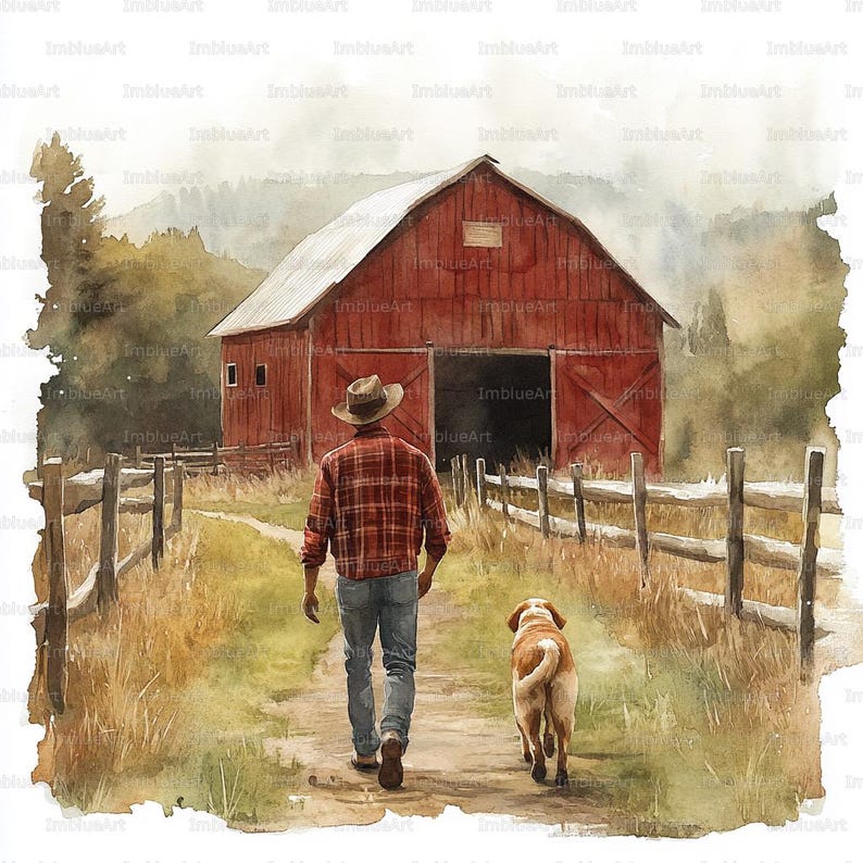 24 Farmer and Dog Clipart, Farm Life Collection, Loyal Farm Companion ...