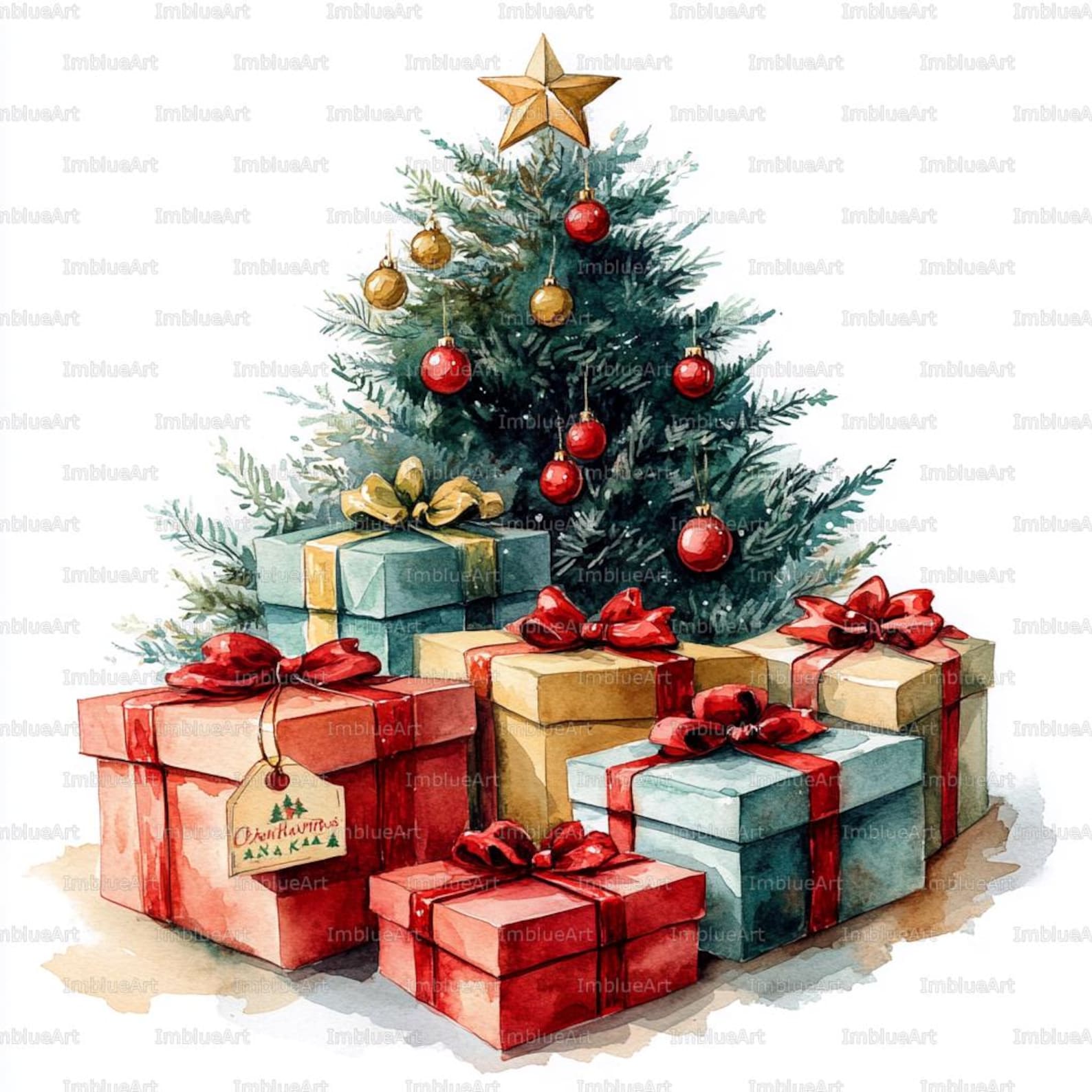 24 Gifts Under Tree Clipart | Christmas Presents | Printable Watercolor ...