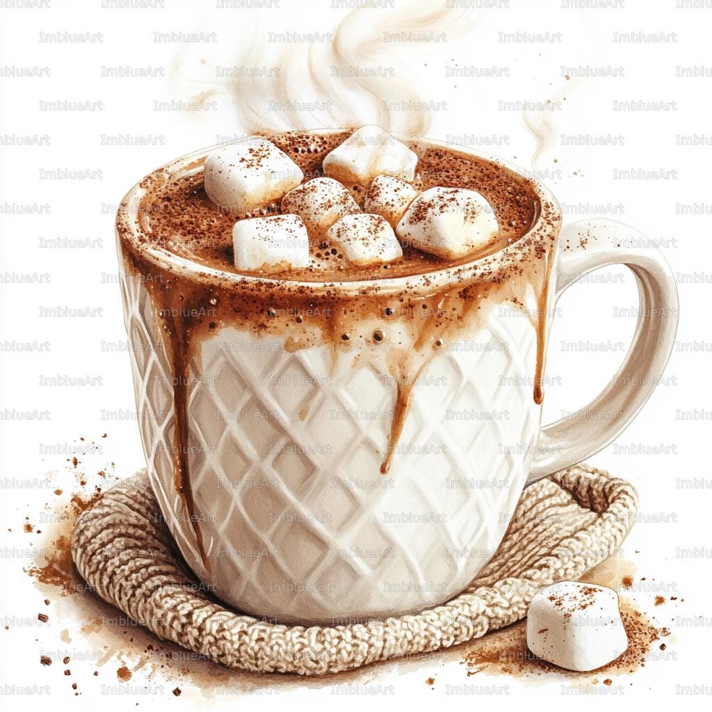 24 Cocoa Marshmallow Clipart, Cozy Winter Drink, Watercolor Printable ...