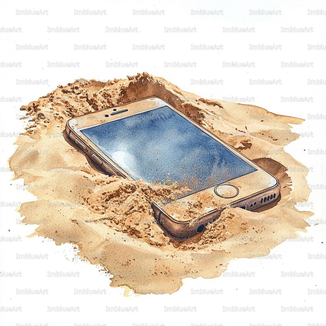 24 Phone Clipart, Smartphone Fallen in Sand Summer Travel Accident ...