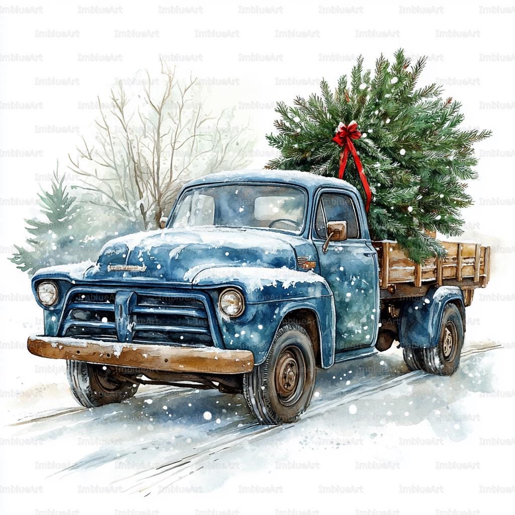 24 Christmas Truck Clipart SET | Holiday Tree Delivery | Printable ...