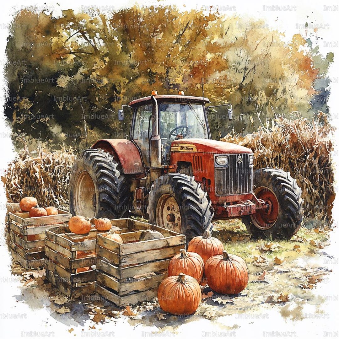 24 Farm Tractor Pumpkin Harvest Clipart, Autumn Country Farm Scene ...