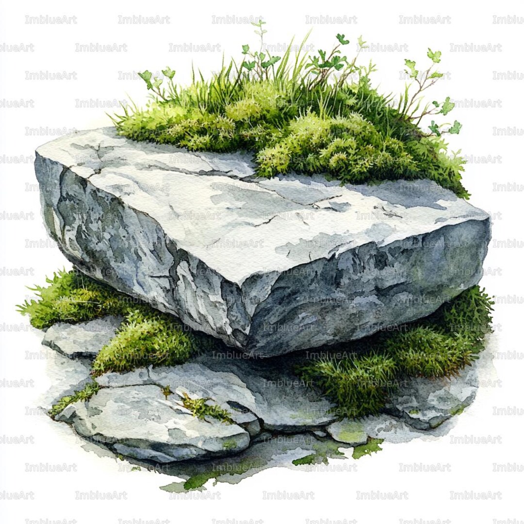 24 Mossy Stone Clipart, Forest Ground Texture Watercolor, Calm Nature ...