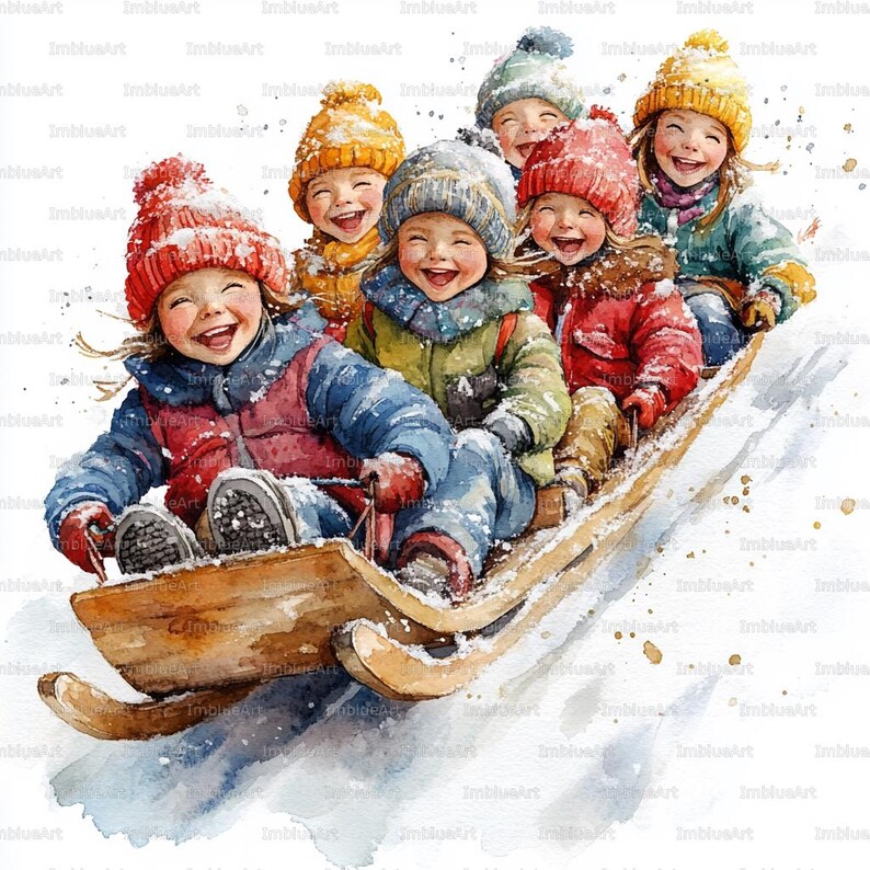 24 Kids Sledding Clipart | Winter Fun | Snow Play | Printable ...