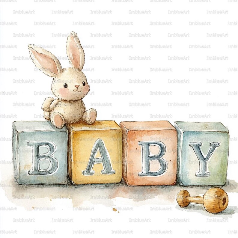 24 Baby ABC Blocks Clipart, Nursery Alphabet Decor, Watercolor ...