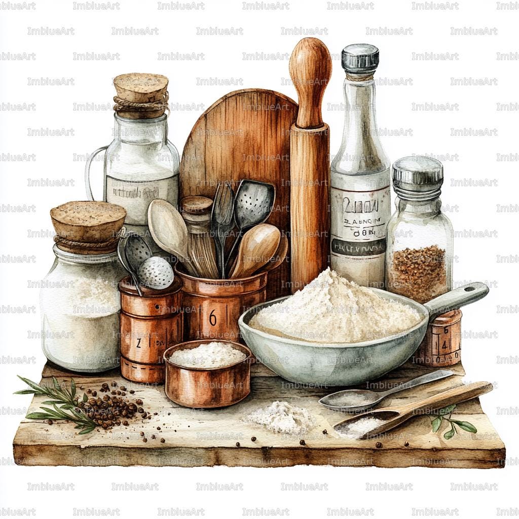 24 Vintage Kitchen Tools Clipart, Retro Cooking Utensils, Watercolor ...