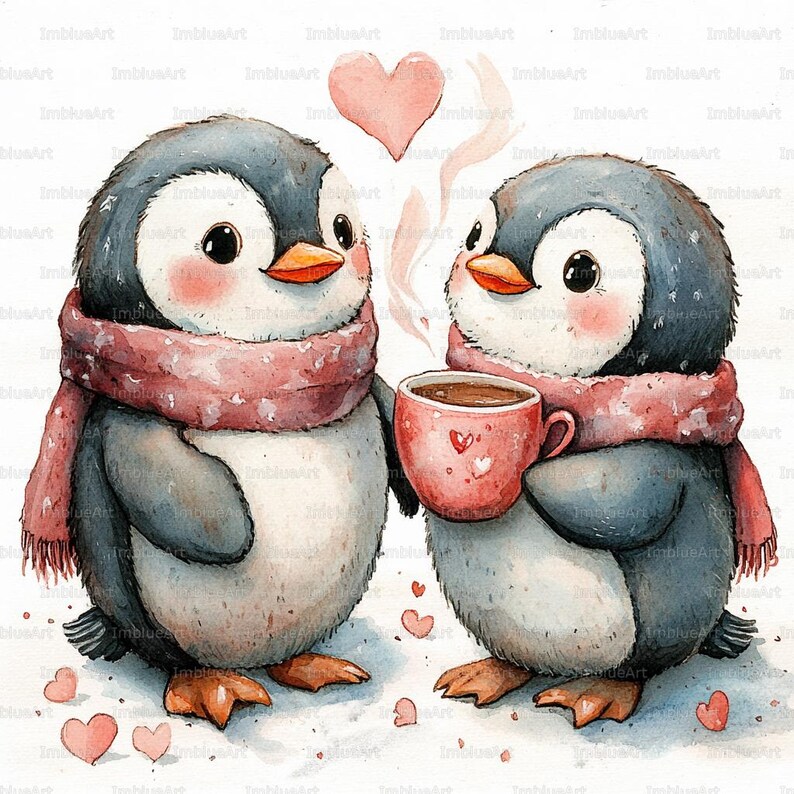 24 Penguin Valentine Clipart, Love Life Collection, Cute Penguin Love ...