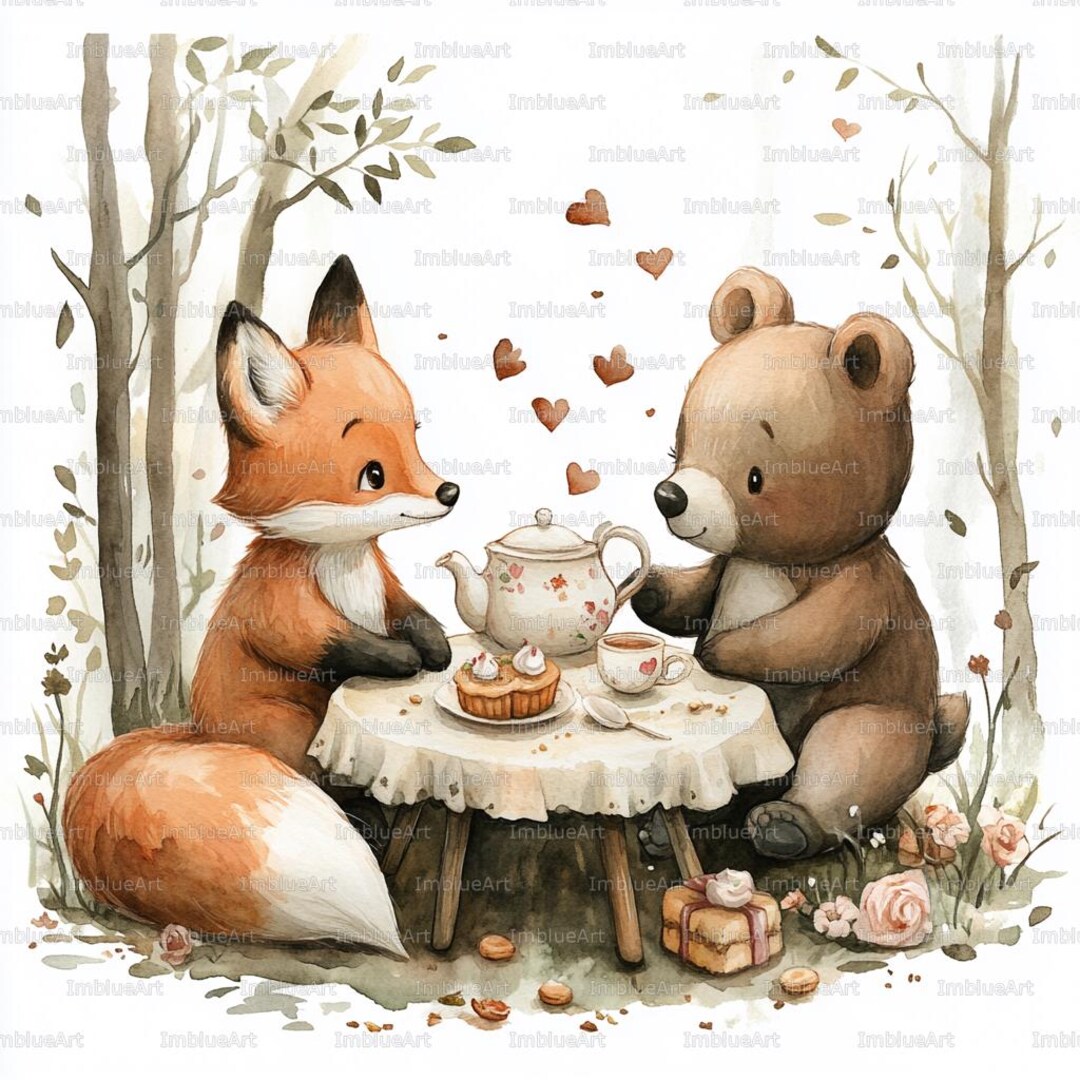 24 Animal Tea Party Clipart, Cute Forest Friends, Watercolor Printable ...