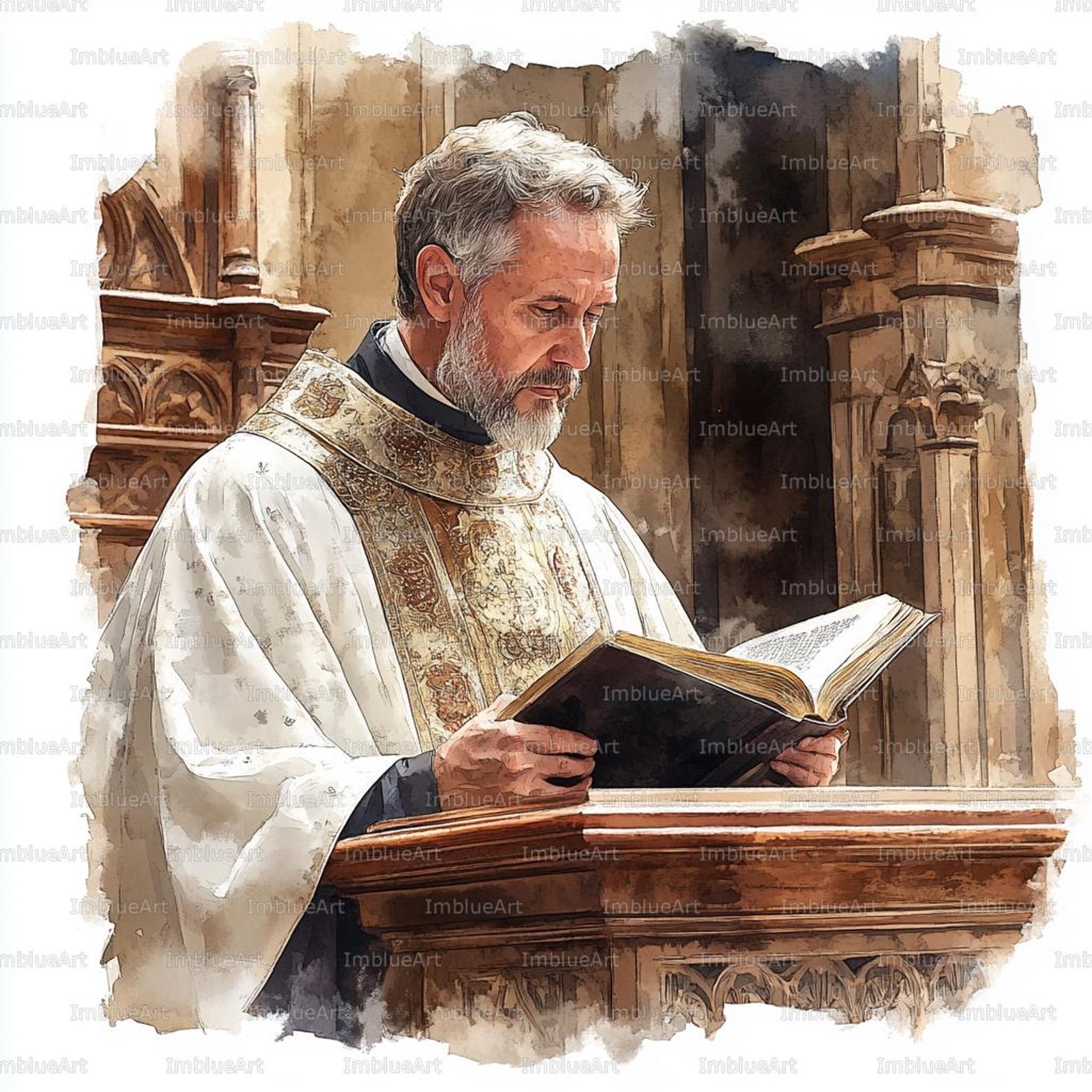 24 Priest at Altar Clipart | Reading Sacred Text | Printable Watercolor ...