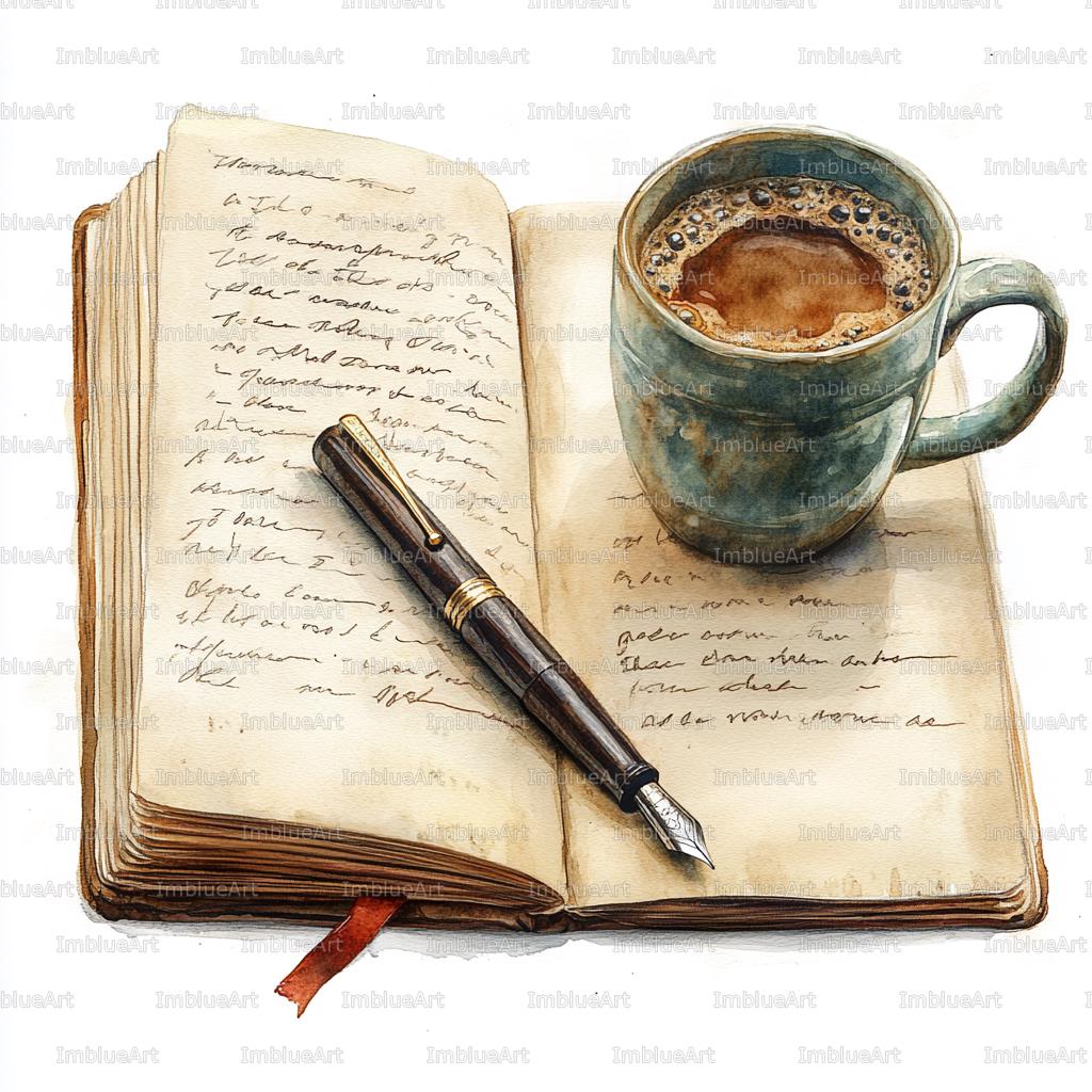24 Writer Morning Clipart, Cozy Journaling Ritual Scene, Watercolor ...
