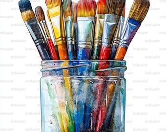 24 Paint Brushes Clipart, Artist Art Supplies Set, Watercolor Printable ...