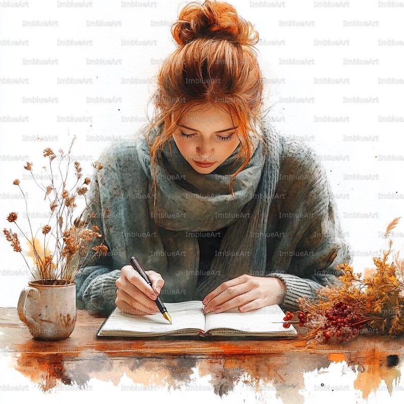 24 Journaling Girl Clipart | Writing Art | Reflection Moment ...