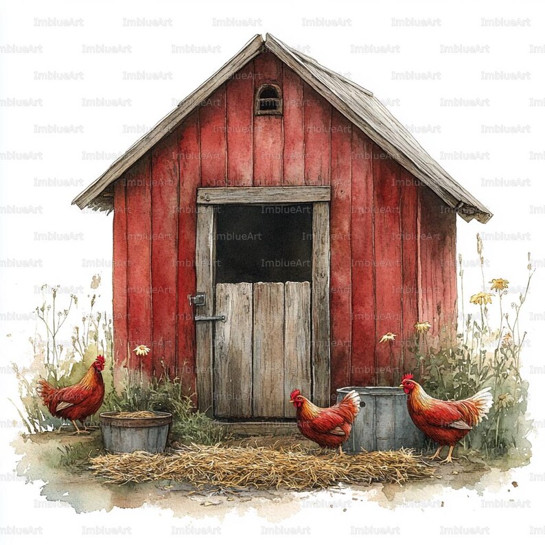 24 Chicken Coop Clipart, Farm Life Collection, Cozy Farm Poultry Scene ...