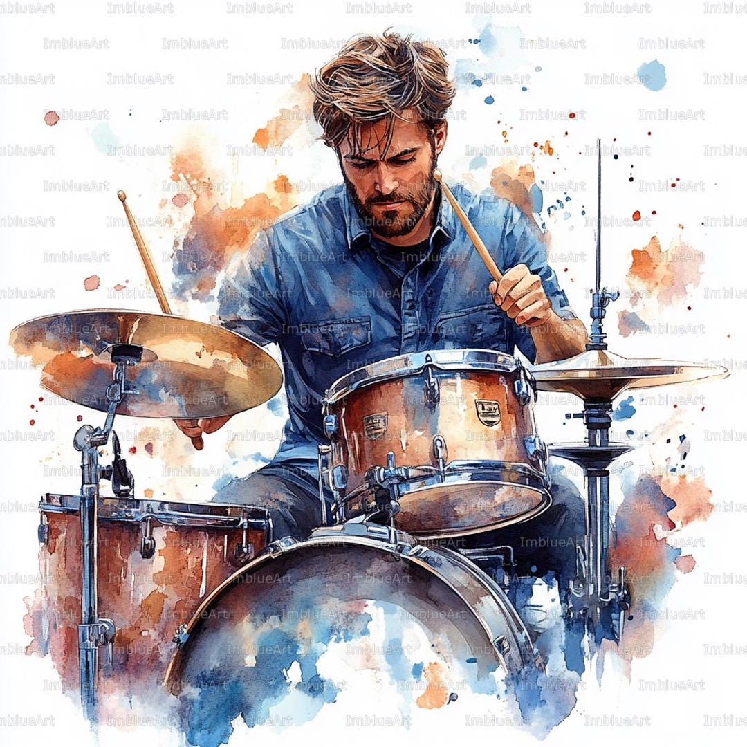 24 Drummer Clipart, Music Performance Illustration, Watercolor ...