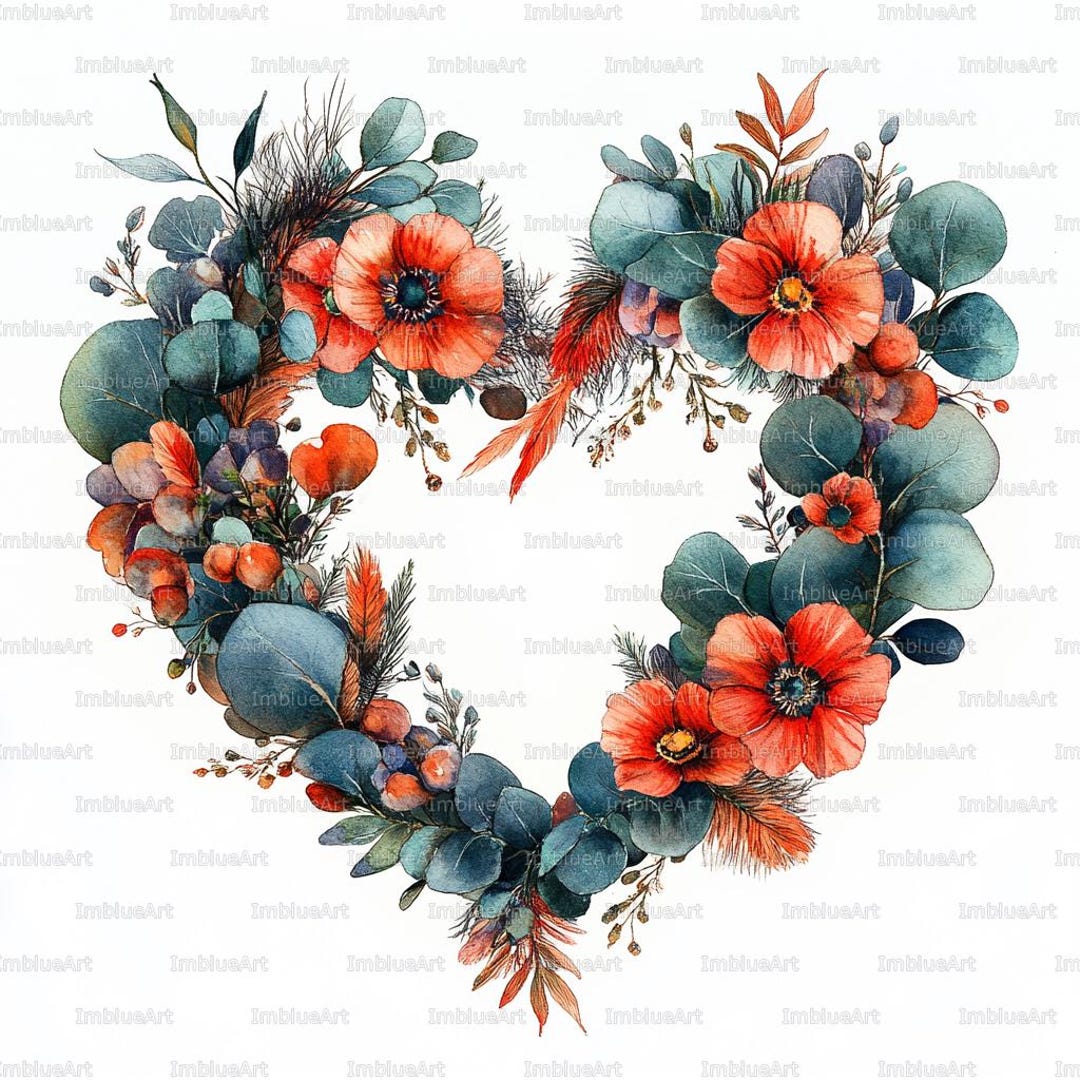 24 Boho Heart Clipart | Floral Wreath Art | Bohemian Valentine ...