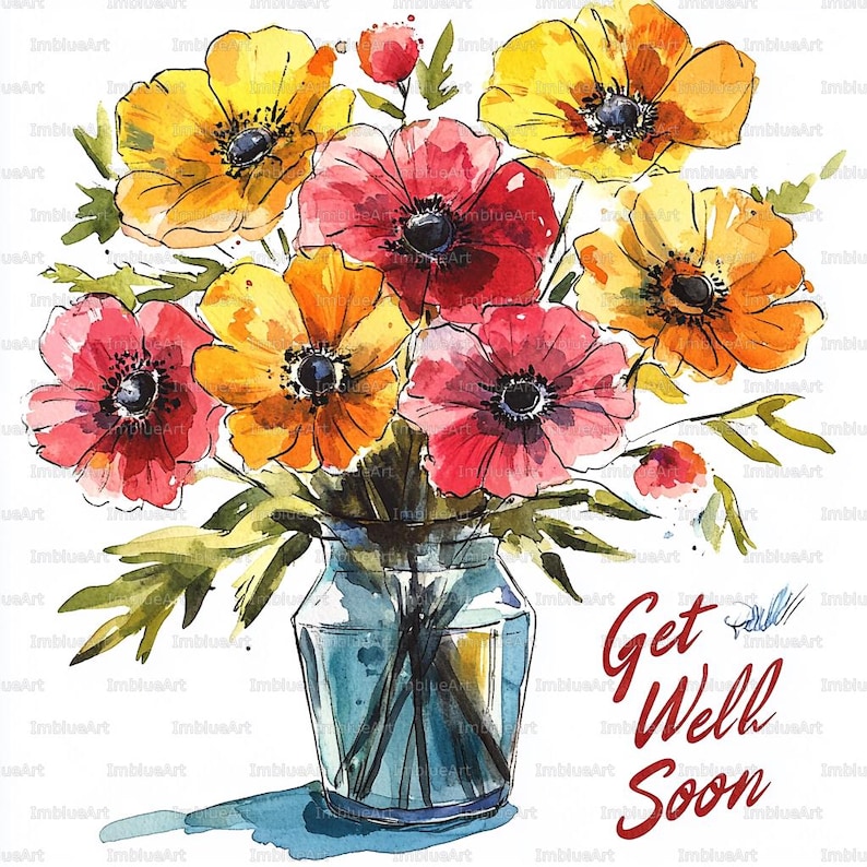 20 Get Well Flowers Clipart, Recovery Bouquet Gift, Watercolor ...