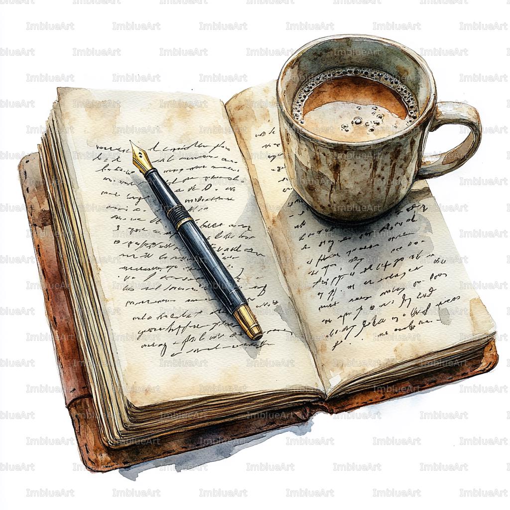 24 Writer Morning Clipart, Cozy Journaling Ritual Scene, Watercolor ...