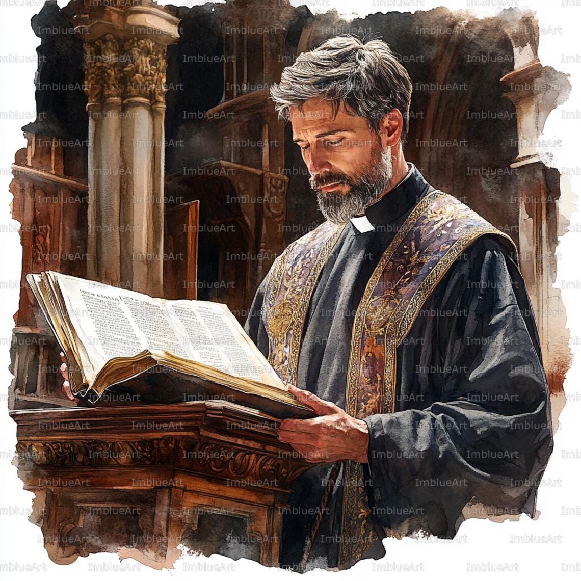 24 Priest at Altar Clipart | Reading Sacred Text | Printable Watercolor ...