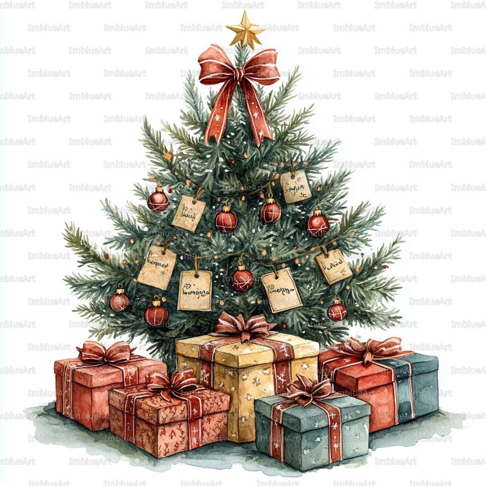 24 Gifts Under Tree Clipart | Christmas Presents | Printable Watercolor ...