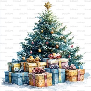 24 Gifts Under Tree Clipart | Christmas Presents | Printable Watercolor ...