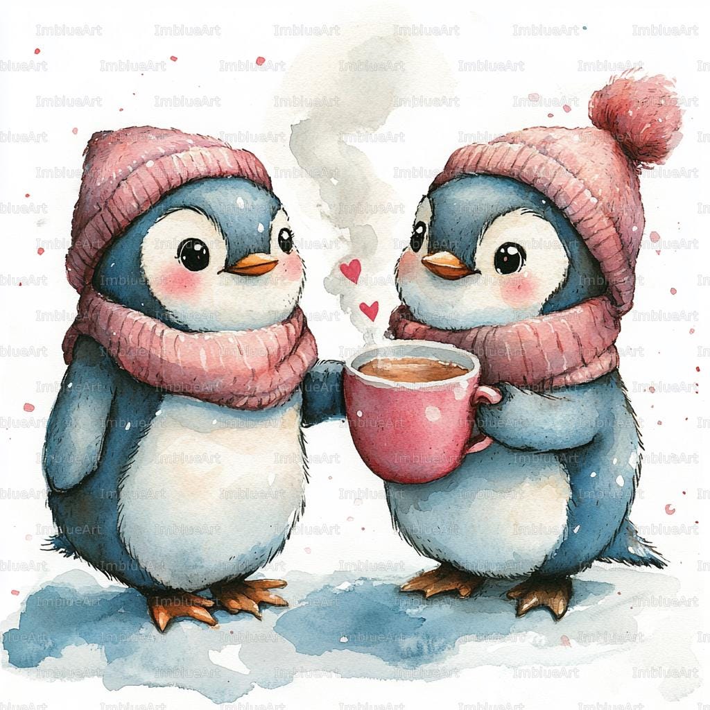 24 Penguin Valentine Clipart, Love Life Collection, Cute Penguin Love ...