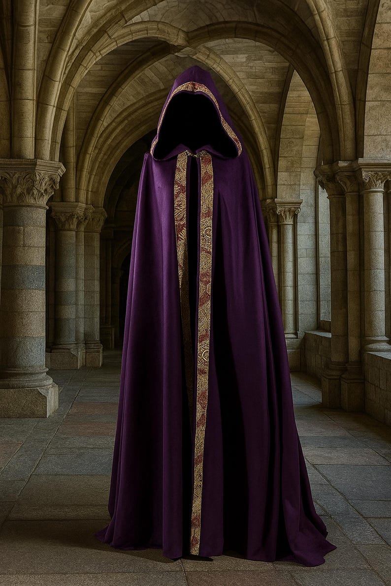 Hooded Cloak: Gothic Blue Embroidered Trim Cosplay Costume - Etsy
