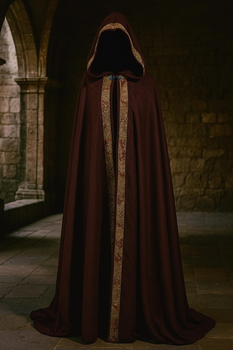 Hooded Cloak: Gothic Blue Embroidered Trim Cosplay Costume - Etsy