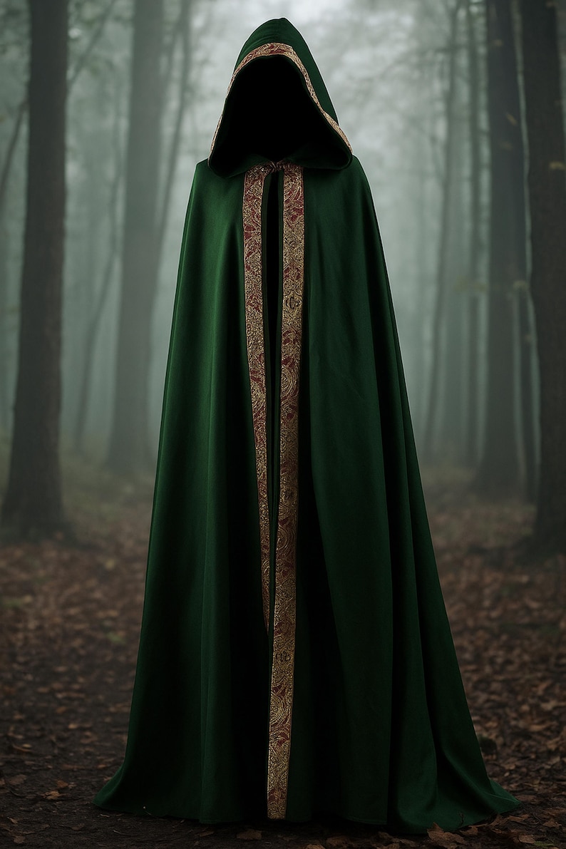 Hooded Cloak: Gothic Blue Embroidered Trim Cosplay Costume - Etsy