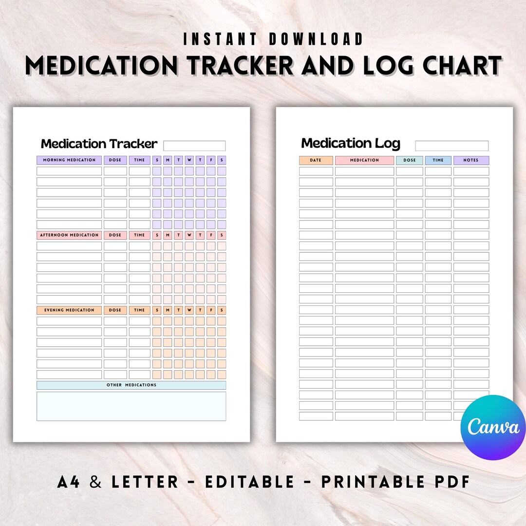 Daily Medication Tracker. Medication Log. Printable Medicine Log for ...