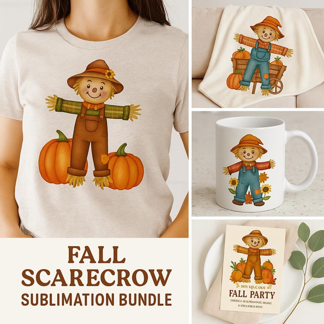 Fall Scarecrow PNG Clipart Bundle: Autumn Harvest Designs (100 PNG ...