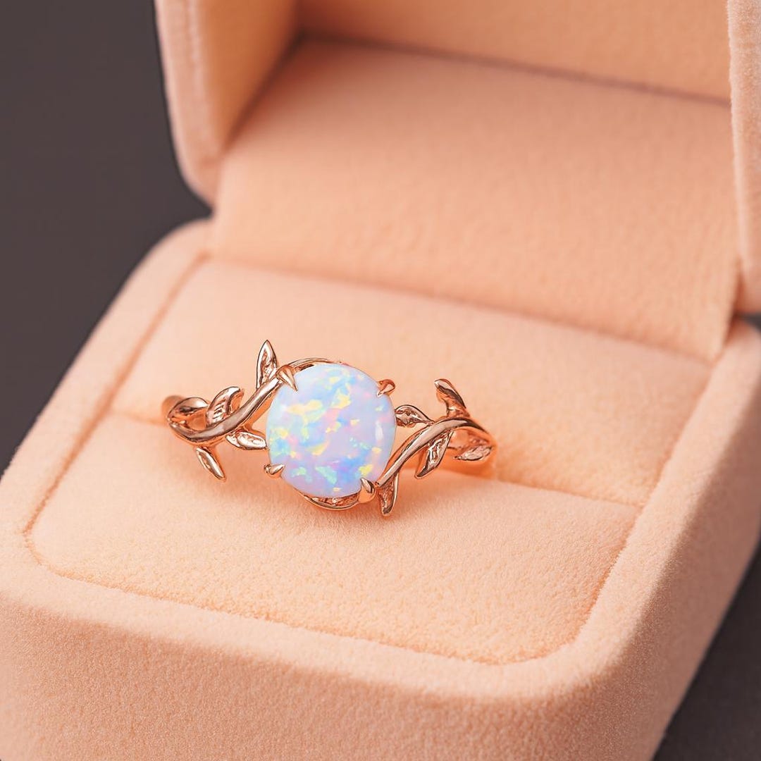 Vintage 14K Rose Gold Fire Opal Ring, Leaf Twig Promise Ring - Etsy