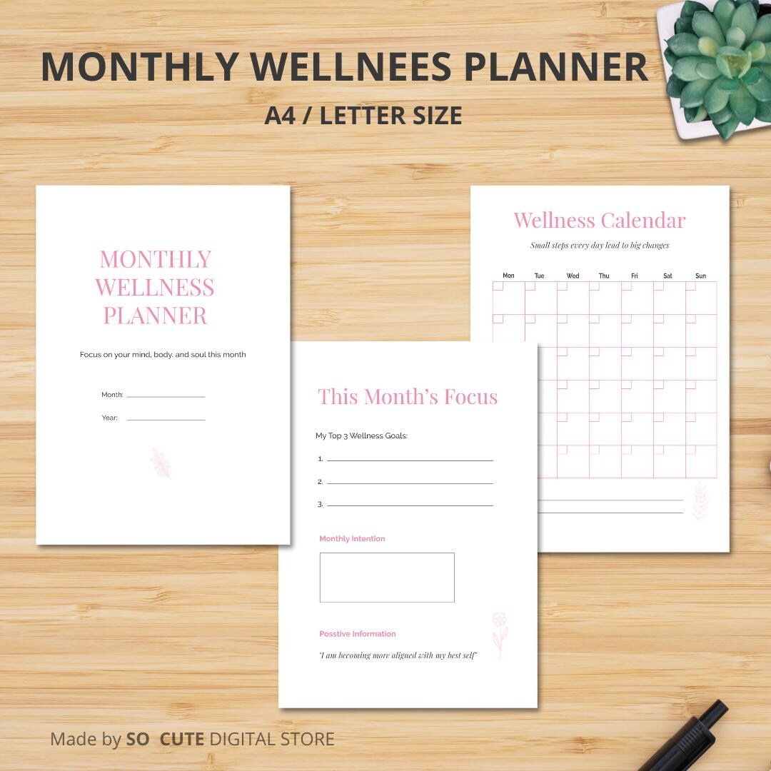 Printable Wellness Monthly Planner. Wellness Monthly Calendar. Mood ...