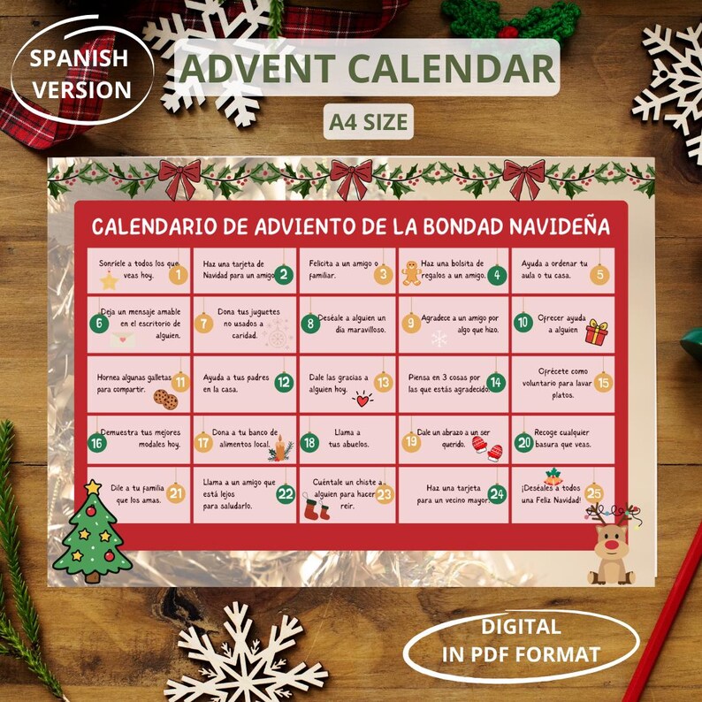 Spanish Printable Advent Calendar, Holiday Countdown for Kids & Family ...
