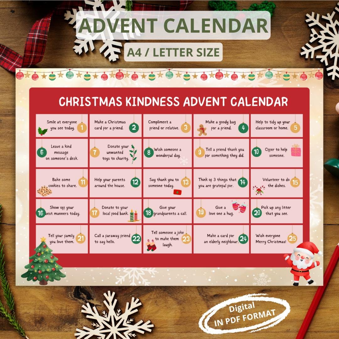 Printable Advent Calendar, Holiday Countdown for Kids & Family, Holiday ...