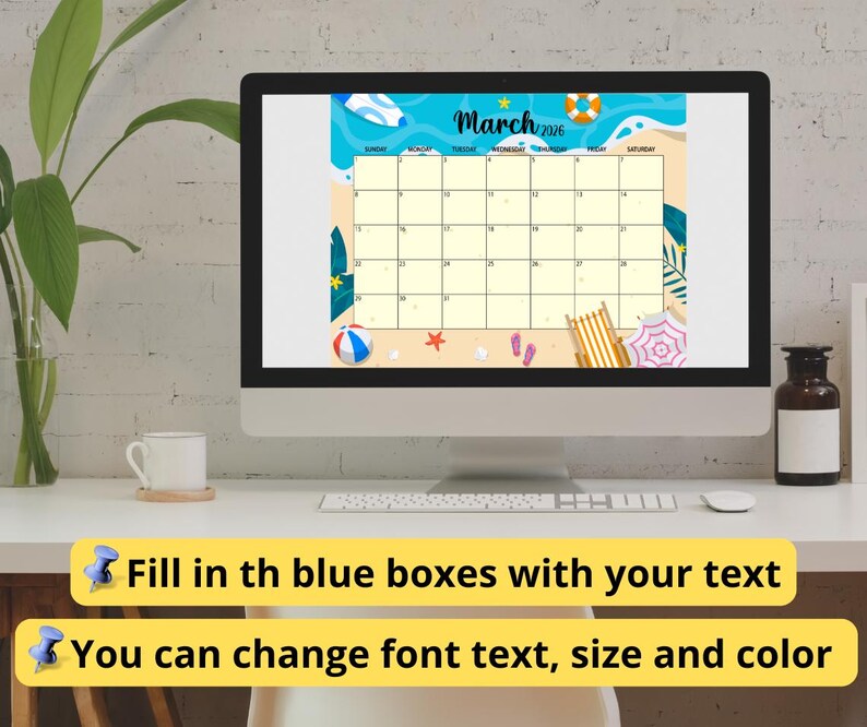 Editable March Calendar 2026, March Planner, Spring Break Planner ...